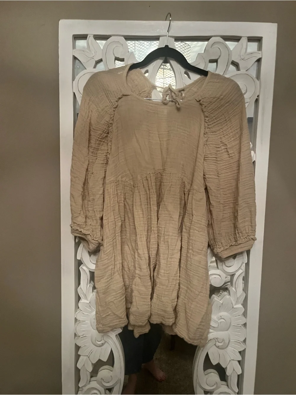 Free People | Tops | Free People Beige Crinkled Peasant Tunic Top ...